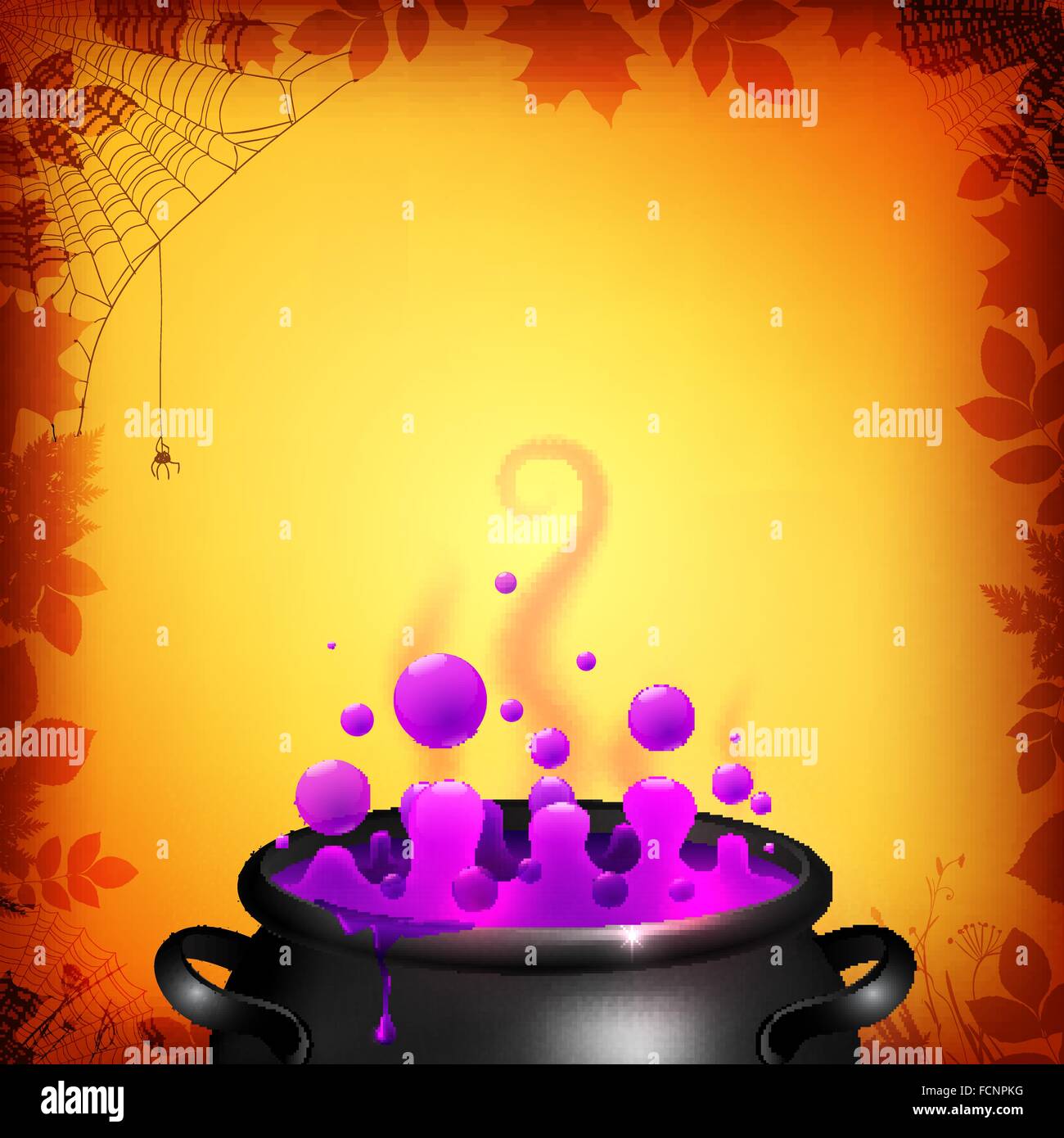 Purple vector potion in black cauldron on orange background Stock ...