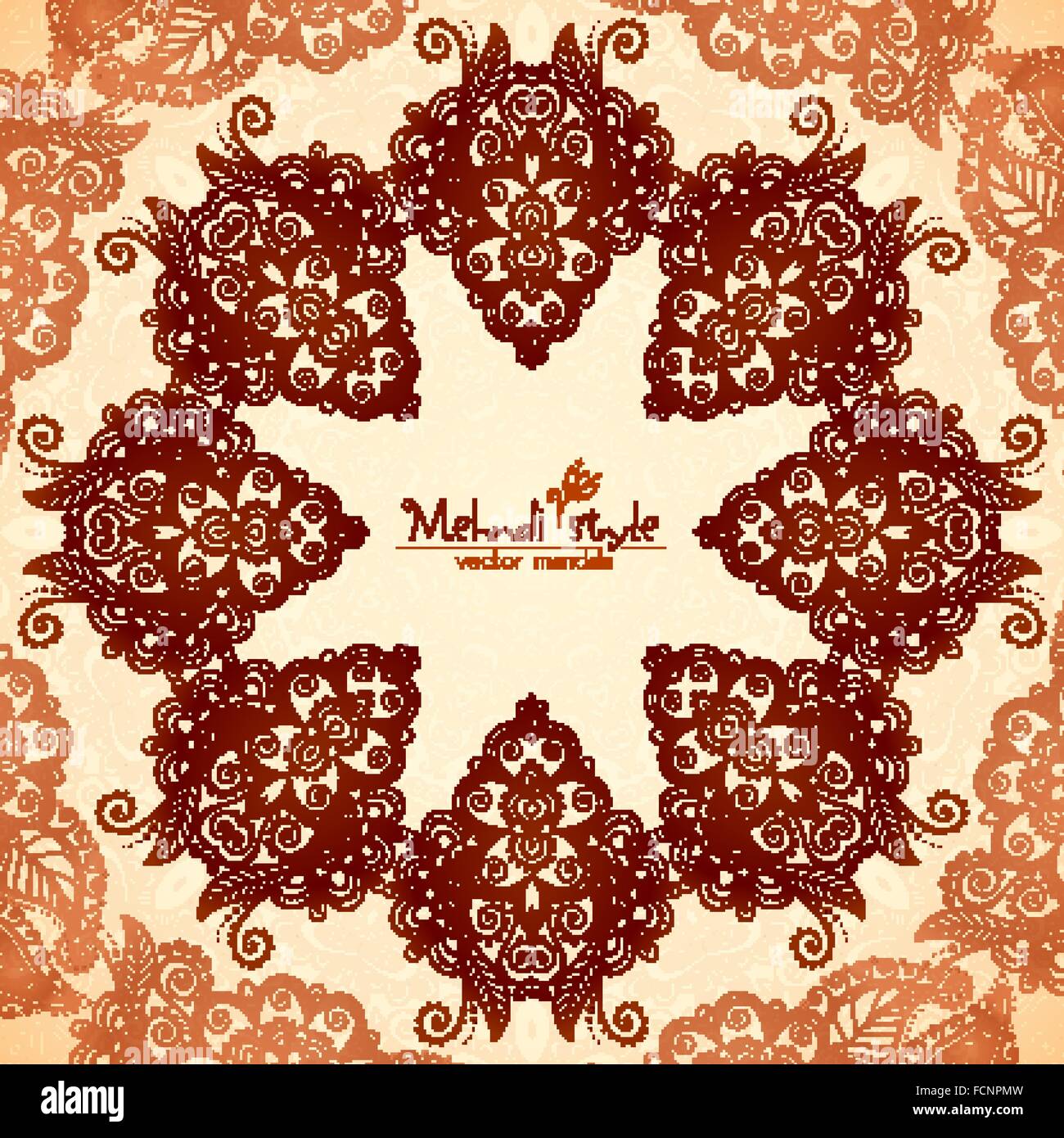 Vintage round seamless pattern in Indian mehndi style Stock Vector ...