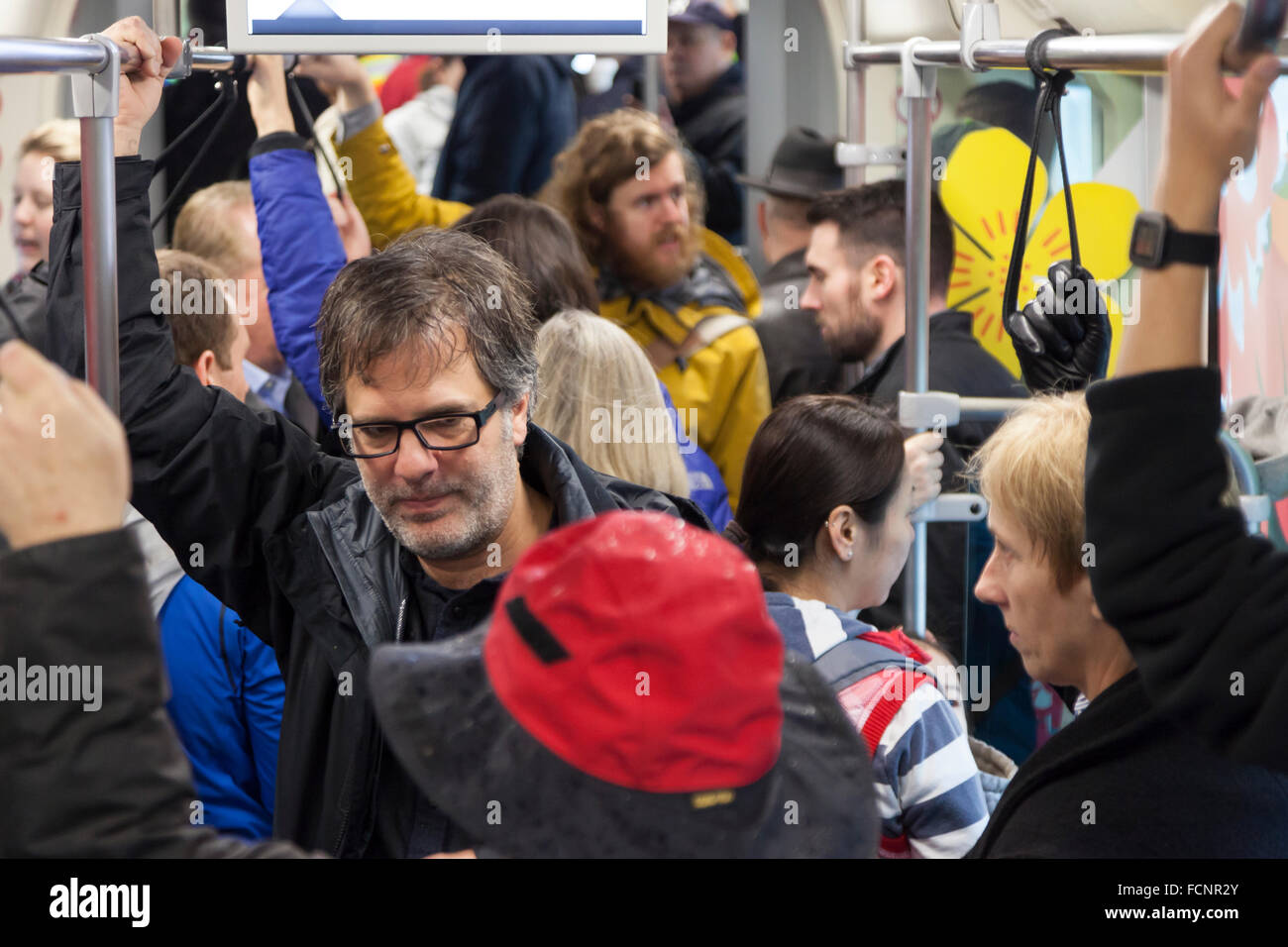 Seattle, USA. 23rd Jan, 2016. Crowd of people riding the inaugural run ...