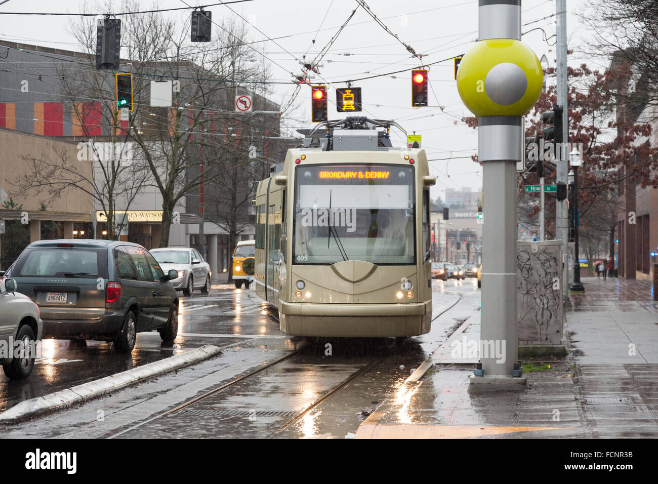 Seattle, USA. 23rd Jan, 2016. Streetcar pulling into the Broadway ...