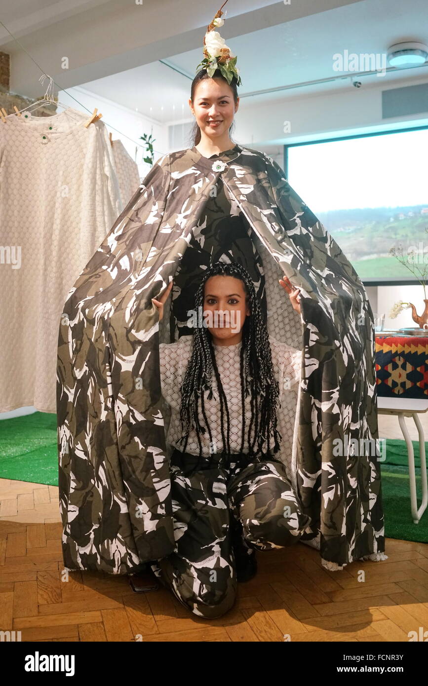 London, UK. 23rd January, 2016. Designer Taslima Khan and model Nastya ...