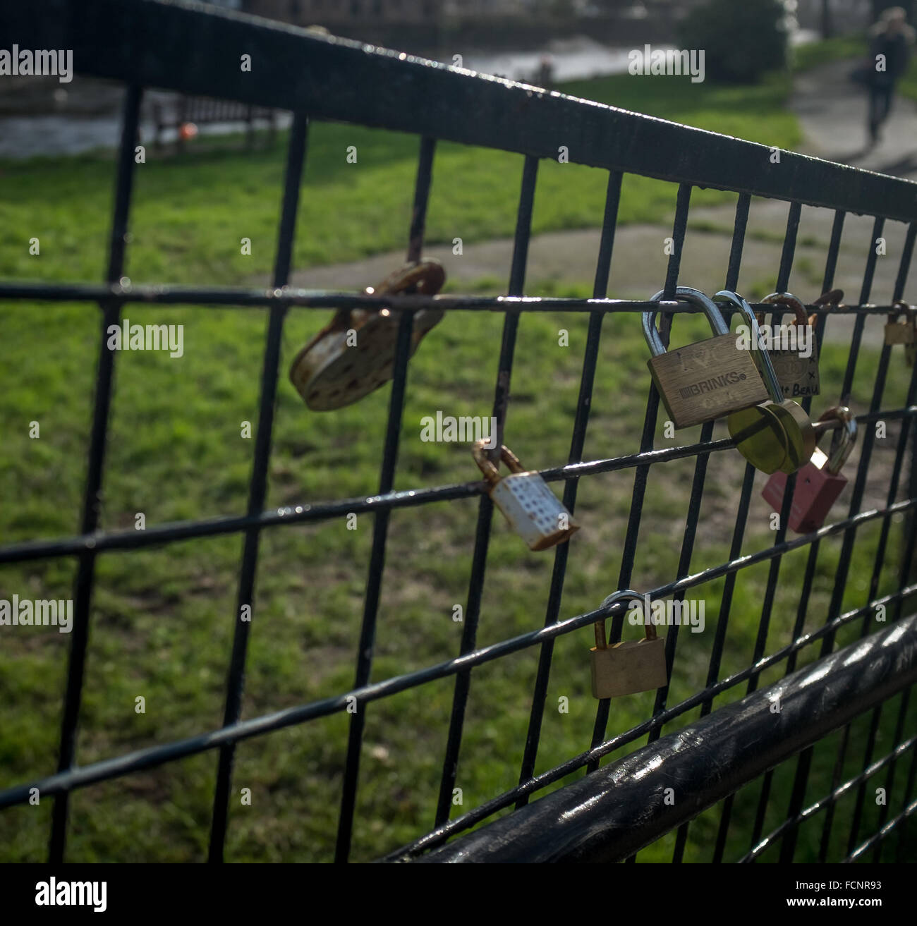 Padlocks on fence hi-res stock photography and images - Alamy