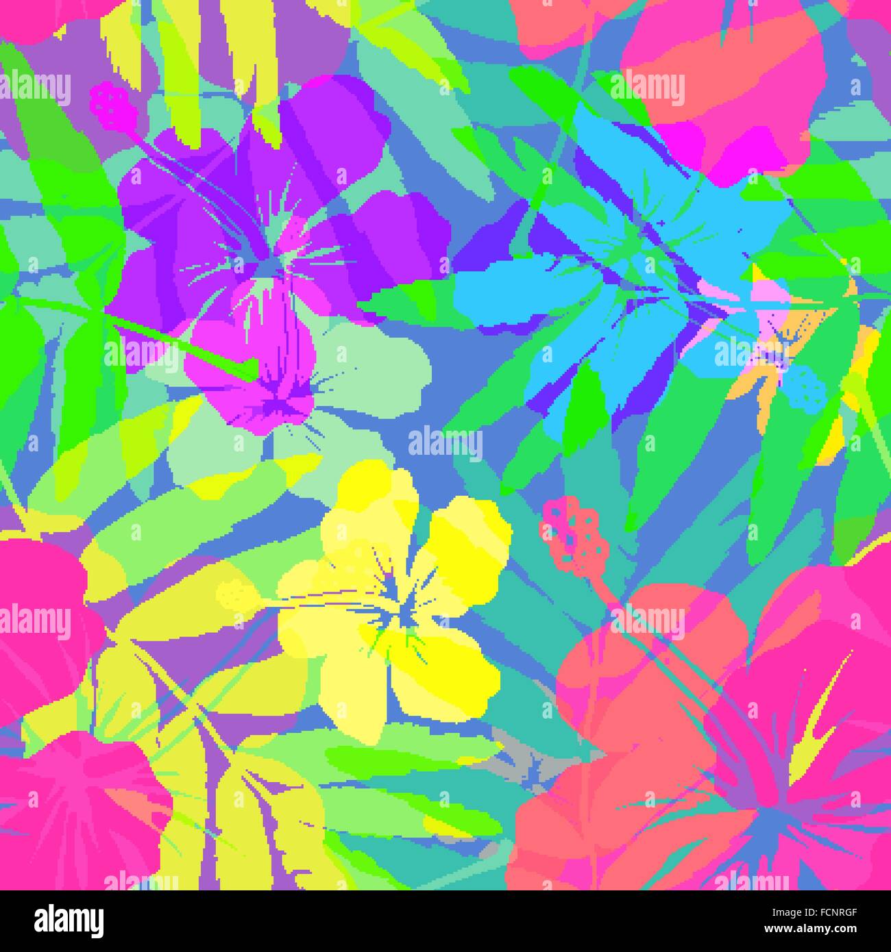 Vivid colors bright tropical flowers vector seamless pattern Stock ...