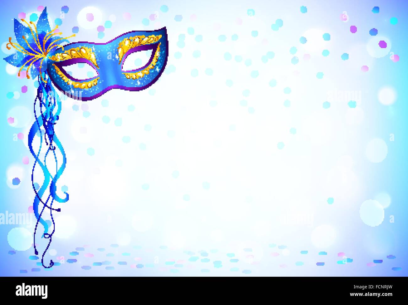 Blue carnival mask and confetti light background Stock Vector Image ...
