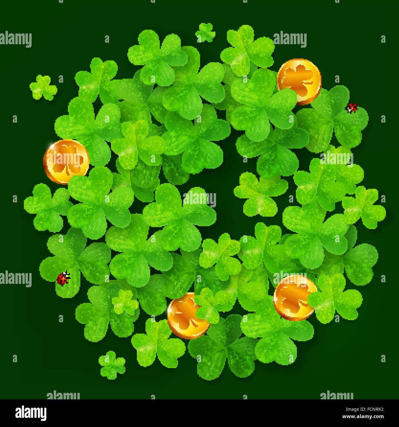 Green vector clovers and golden coins circle Stock Vector Image & Art ...