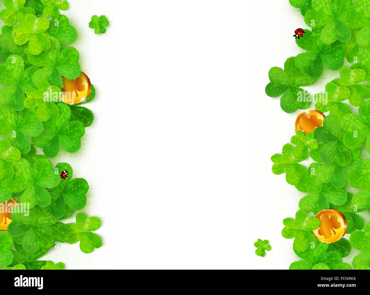 Green clovers with golden coins on white background Stock Vector Image ...
