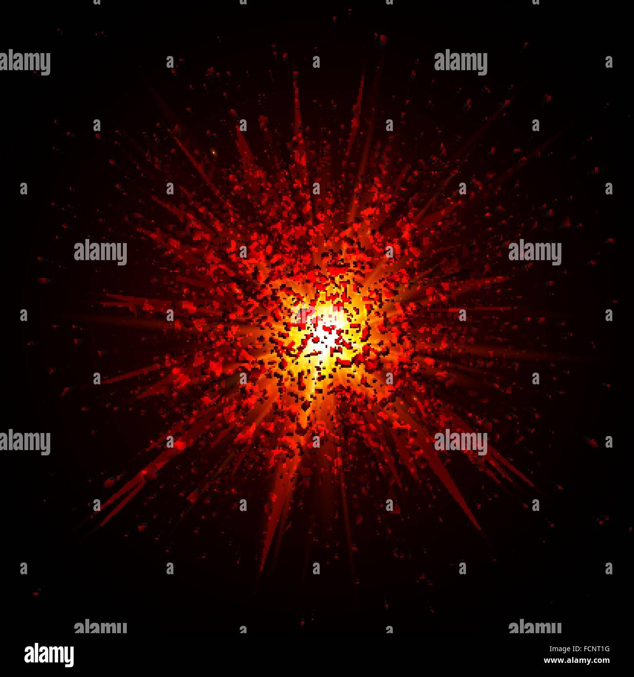 Red explosion with particles on black background Stock Vector Image ...