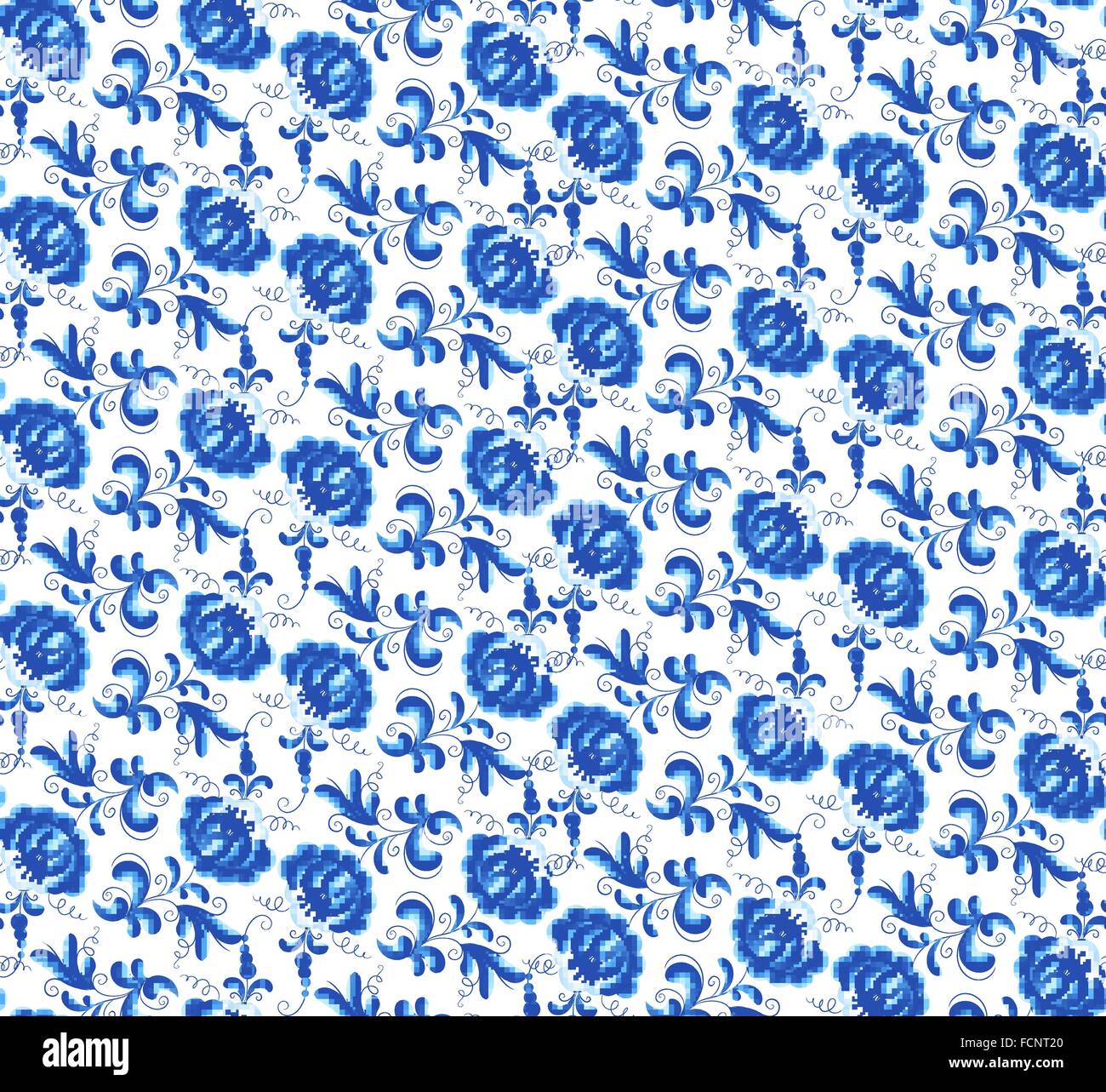 Blue vintage floral seamless pattern in gzhel style Stock Vector Image ...