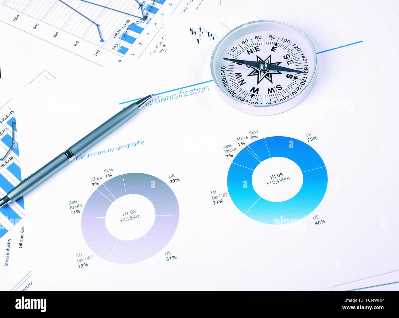 Graphs and charts. Workplace businessman Stock Photo - Alamy