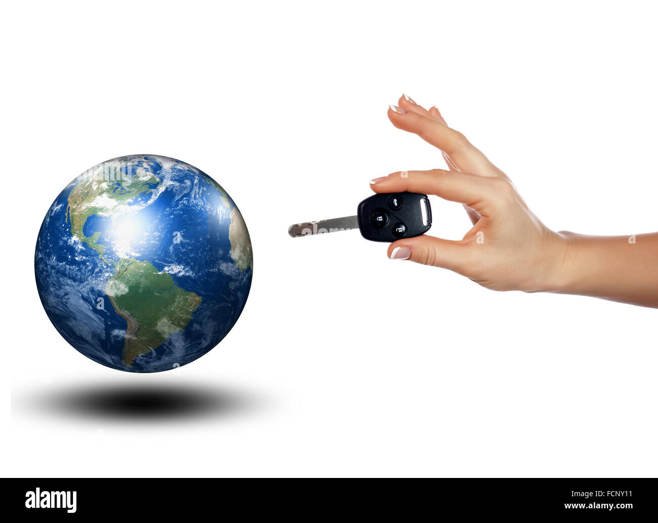 The hand holding out the keys to the whole world. Collage Stock Photo ...