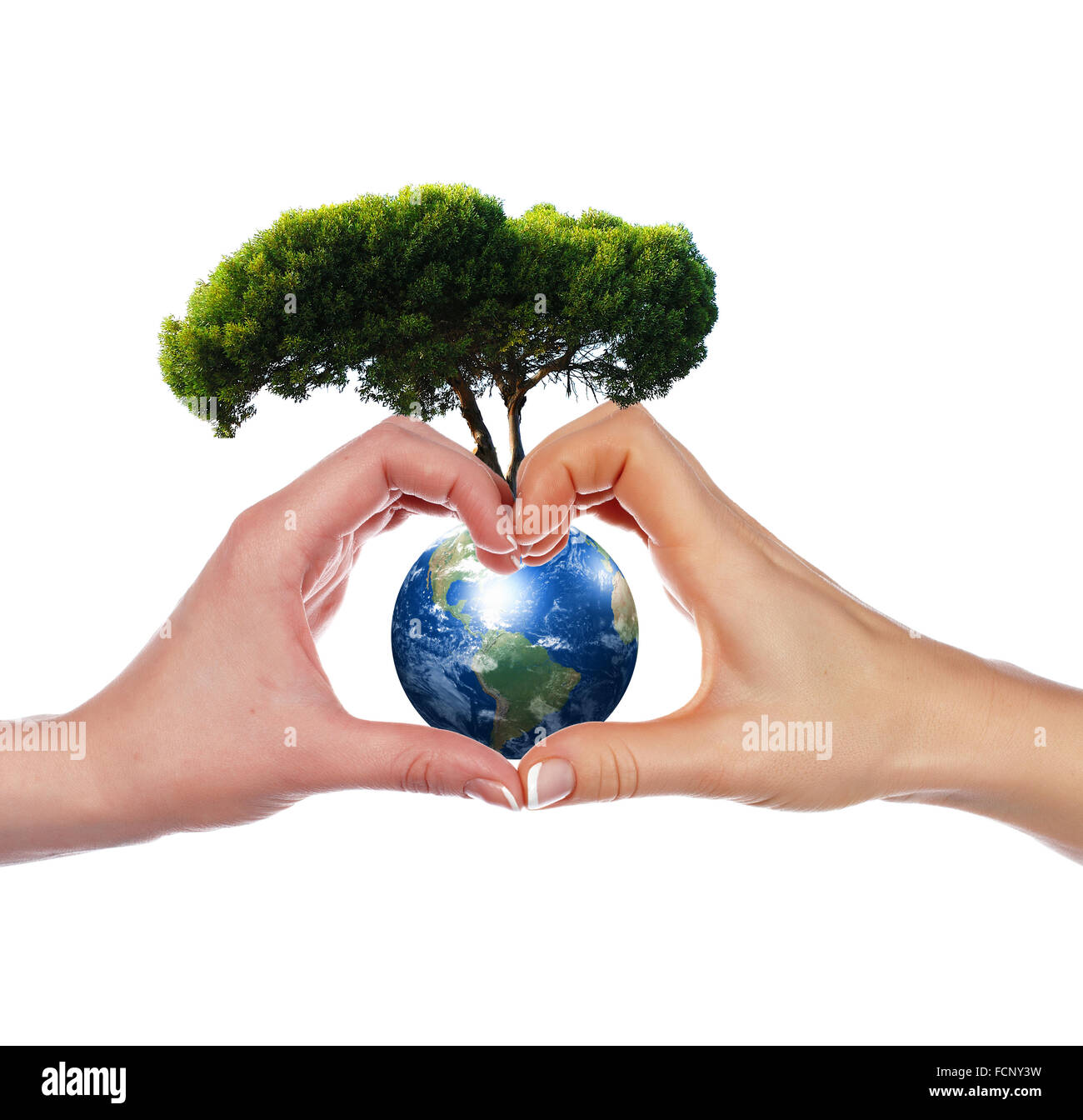 Hands planet earth tree symbol hi-res stock photography and images - Alamy