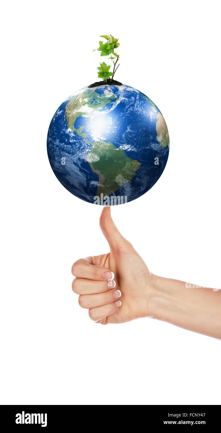 hands, the young sprout and our planet Earth Stock Photo - Alamy