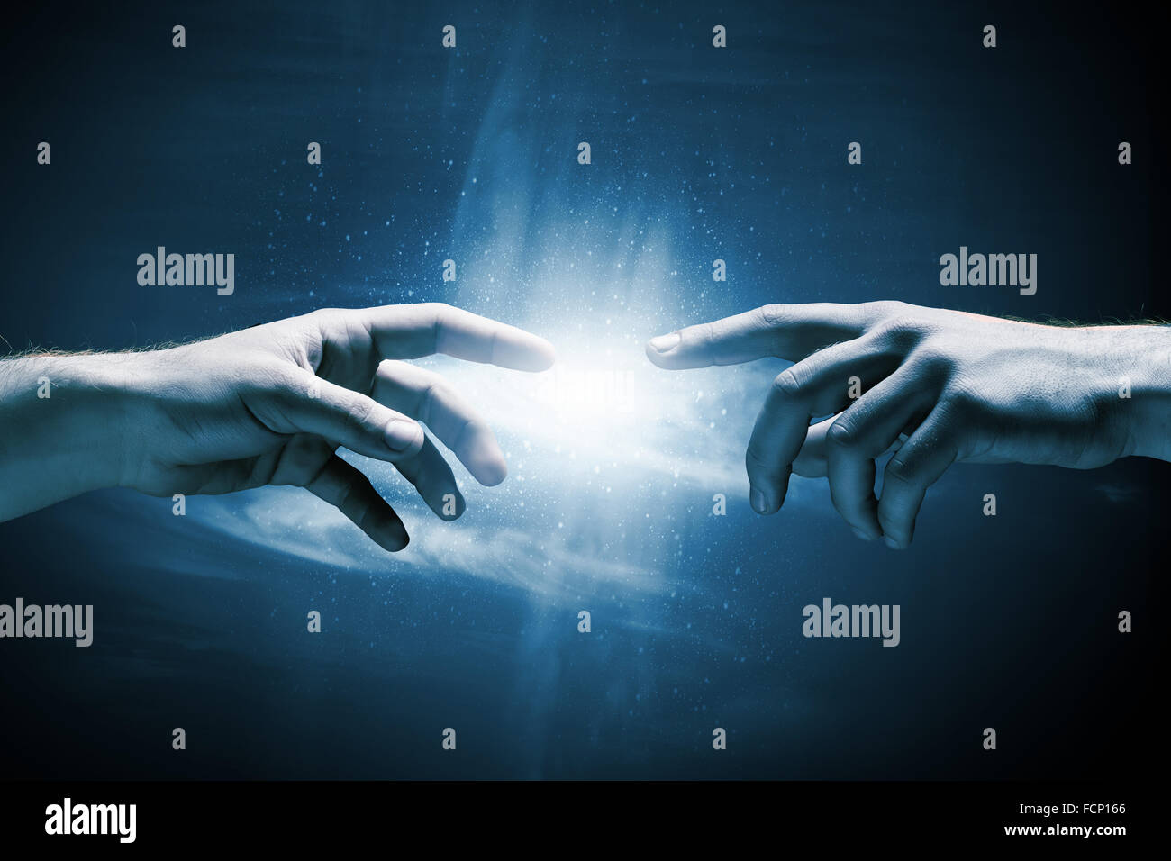 Close up of two hands reaching each other with fingers Stock Photo - Alamy