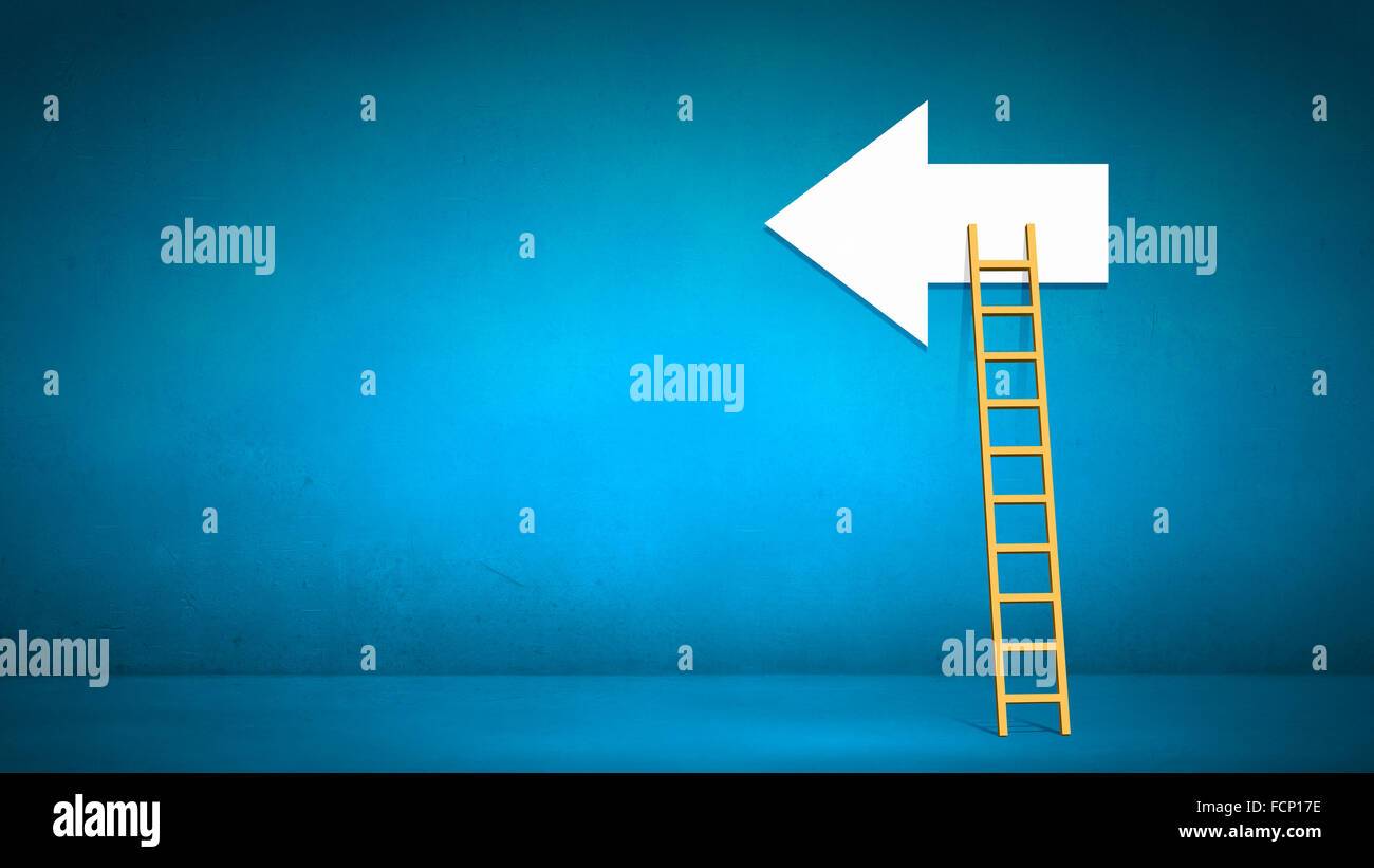 Conceptual image with ladder to white direction arrow Stock Photo - Alamy
