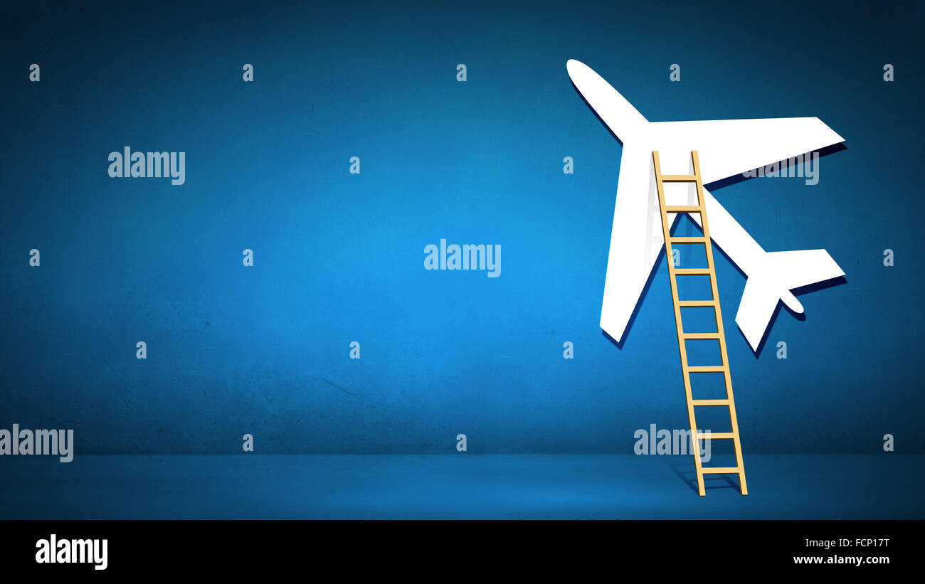 Aircraft boarding bridge concept on blue background Stock Photo - Alamy