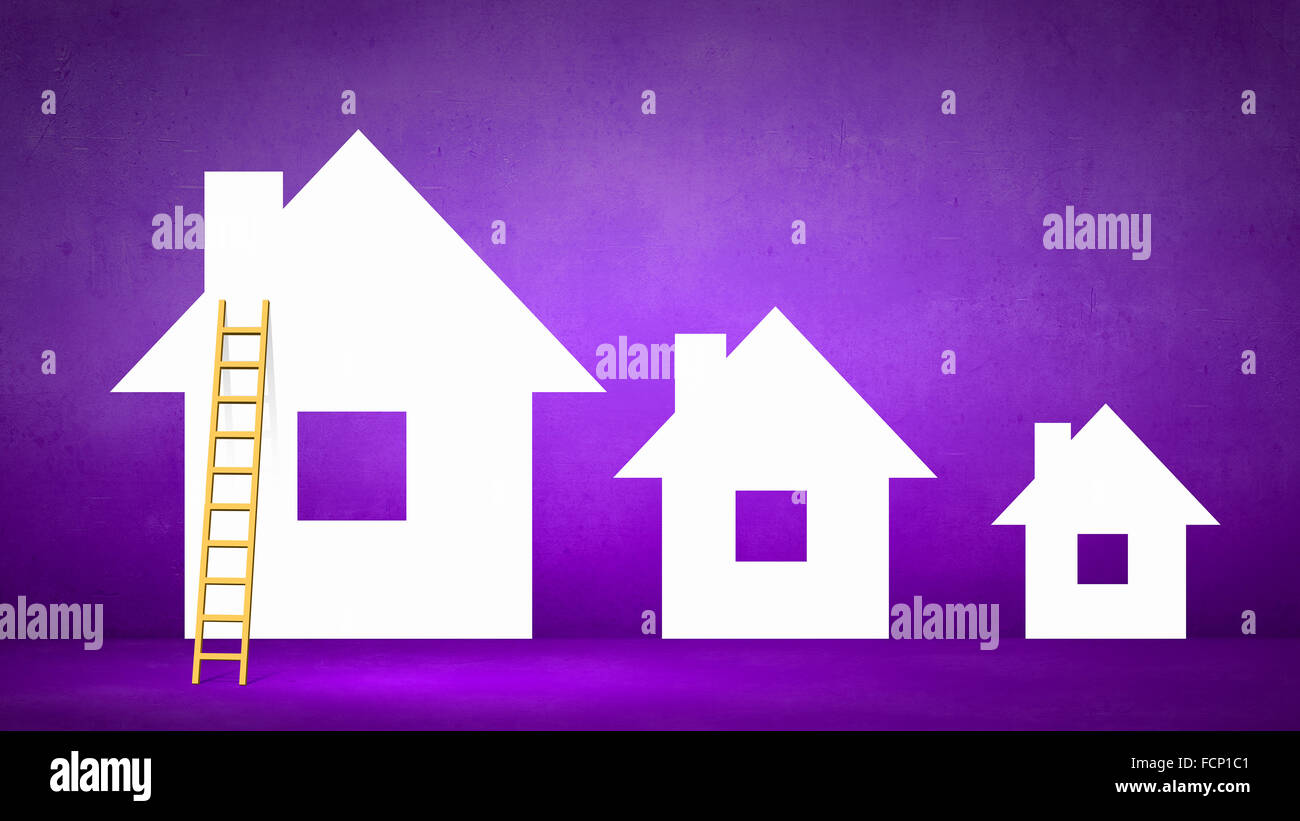 Conceptual image of ladder leading to house icon Stock Photo - Alamy