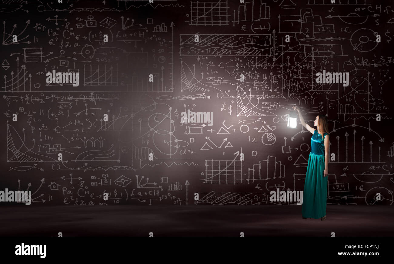 Young woman with lantern walking in darkness Stock Photo - Alamy