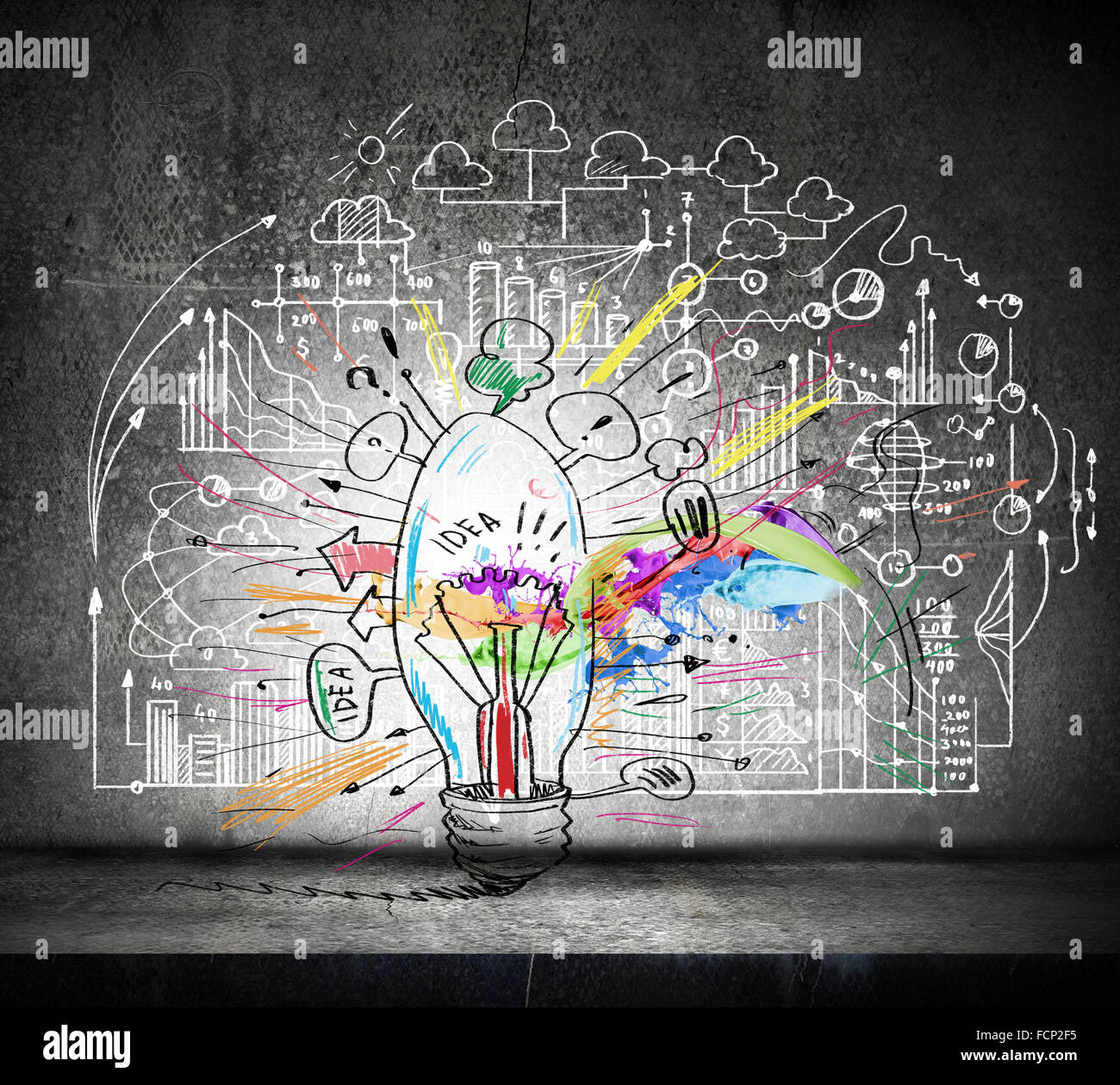 Light bulb and drawing business strategy at background Stock Photo - Alamy