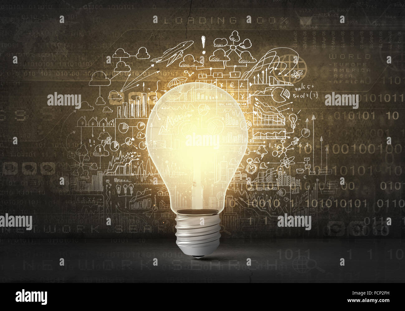 Light bulb and drawing business strategy at background Stock Photo - Alamy