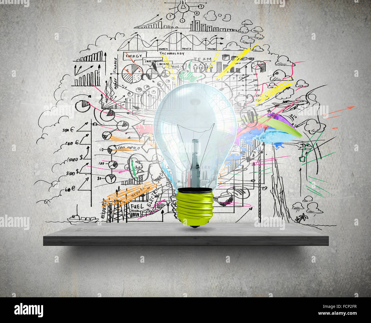 Light bulb and drawing business strategy at background Stock Photo - Alamy