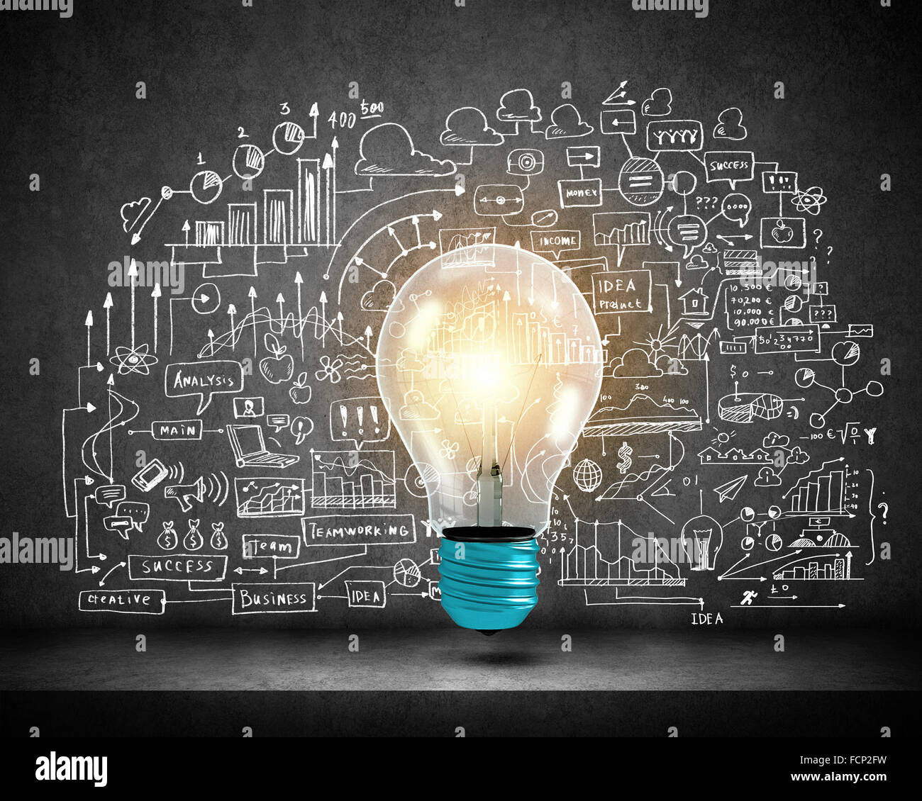 Light bulb and drawing business strategy at background Stock Photo - Alamy