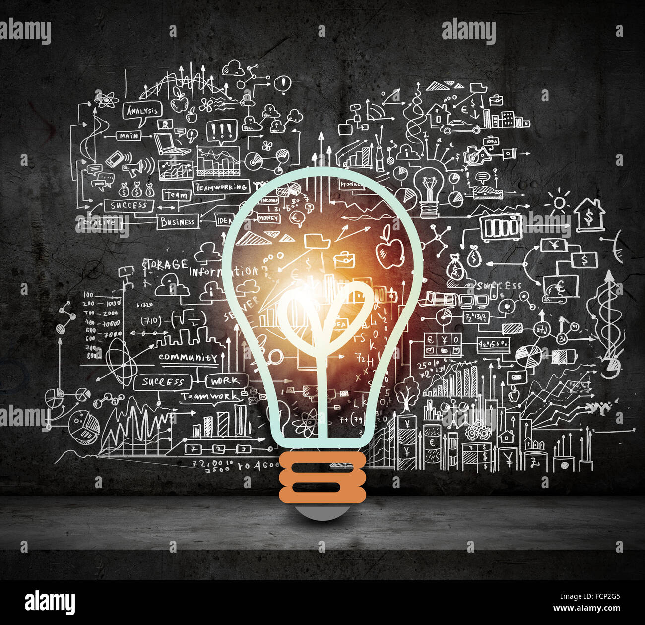Light bulb and drawing business strategy at background Stock Photo - Alamy