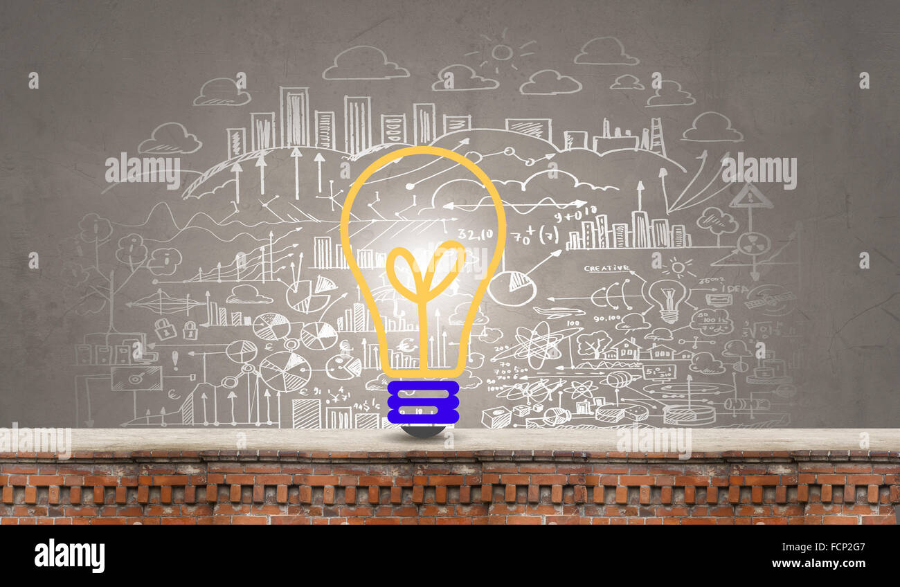 Light bulb and drawing business strategy at background Stock Photo - Alamy