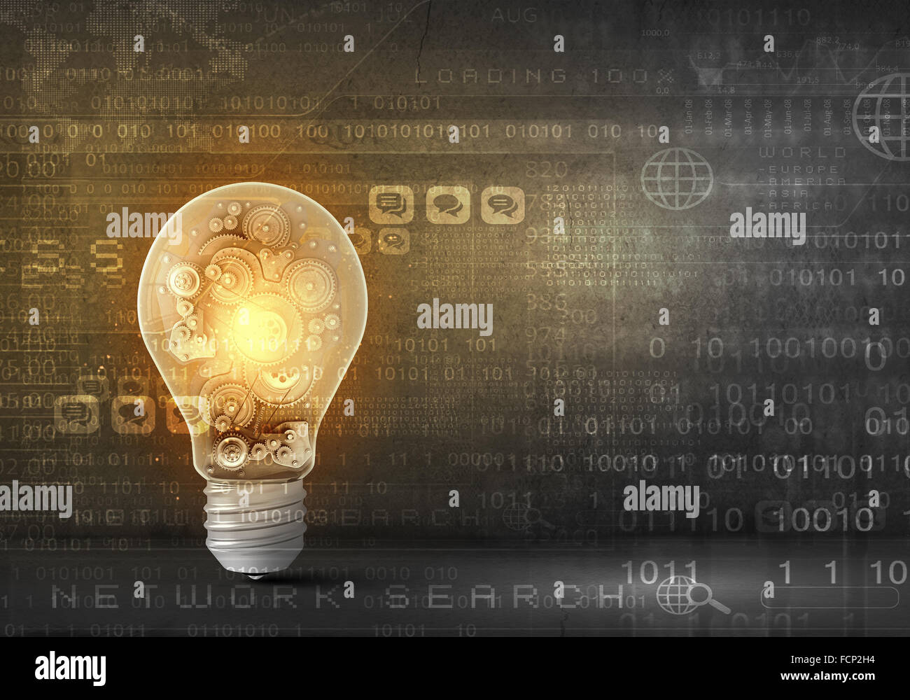 Concept of mechanism light bulb with gears inside Stock Photo - Alamy