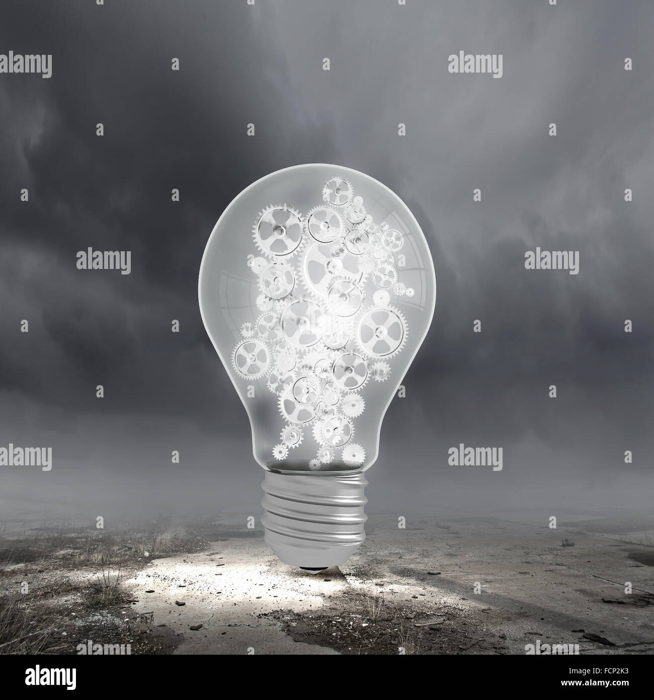Concept of mechanism light bulb with gears inside Stock Photo - Alamy