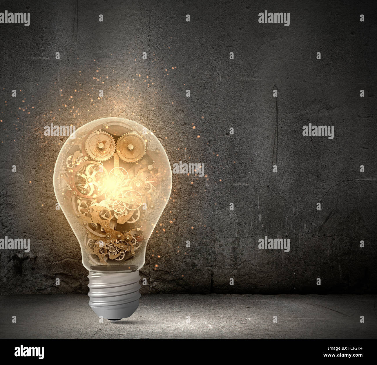 Concept of mechanism light bulb with gears inside Stock Photo - Alamy