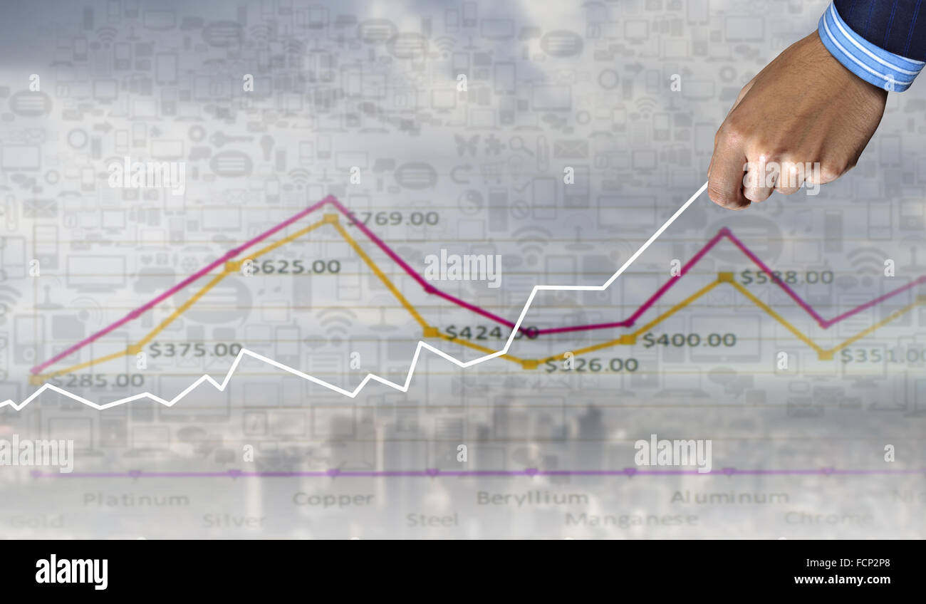 Close up of businessman drawing increasing graph with marker Stock ...