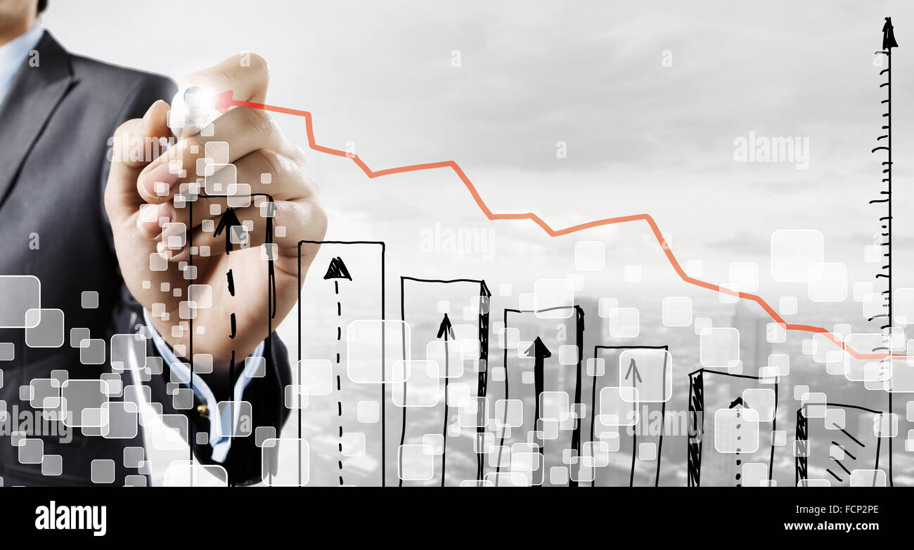 Close up of businessman drawing increasing graph with marker Stock ...