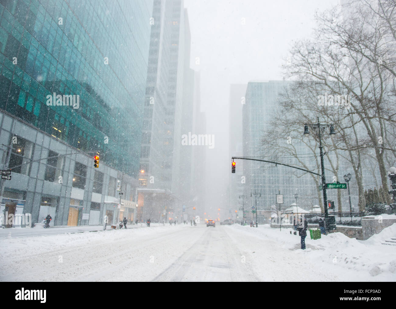 New York, USA. 23rd Jan, 2016. View looking north down Sixth Avenue ...
