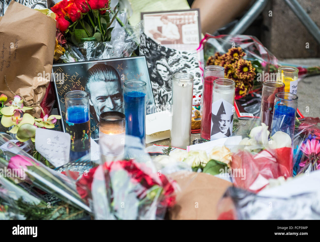 Memorial for David Bowie outside his New York City home, following his ...
