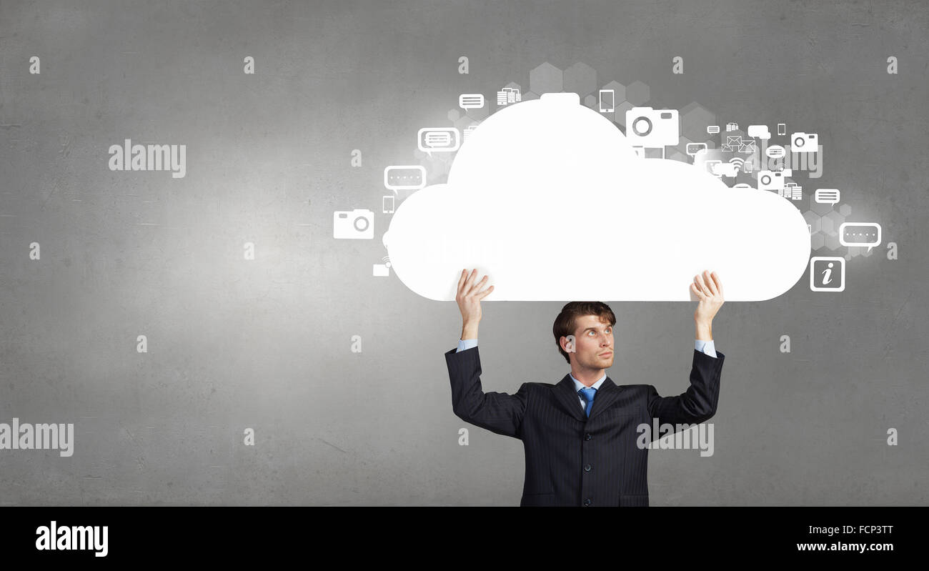 Young handsome businessman representing cloud computing concept Stock ...