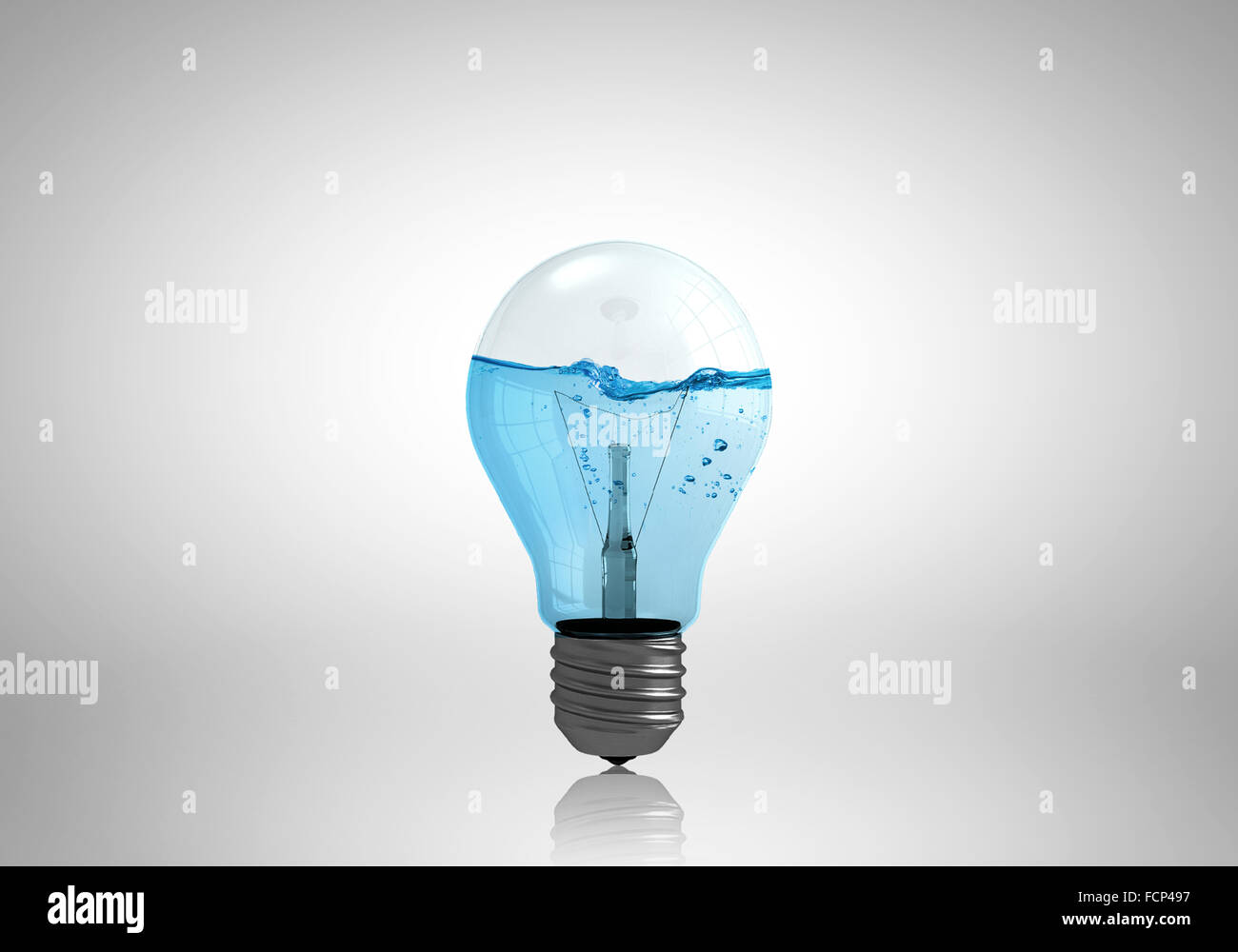 Conceptual image with light bulb filled with clear water Stock Photo ...