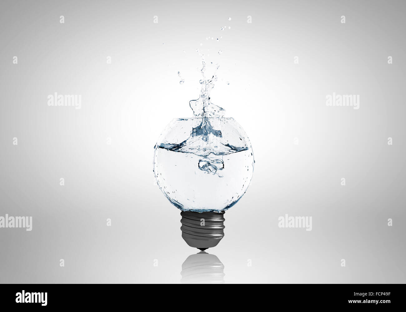 Conceptual image with light bulb filled with clear water Stock Photo ...