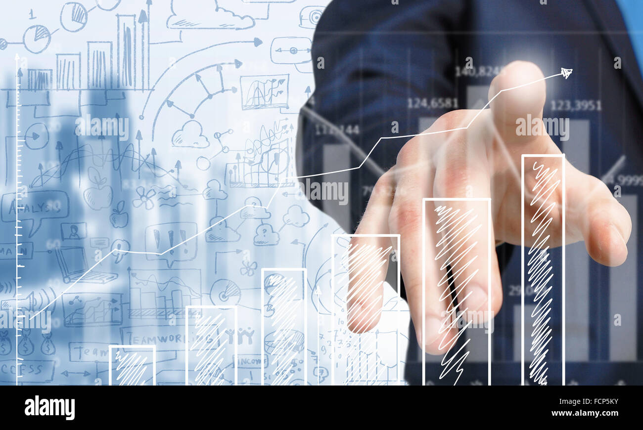 Businessman hand touching virtual graph on media screen Stock Photo - Alamy