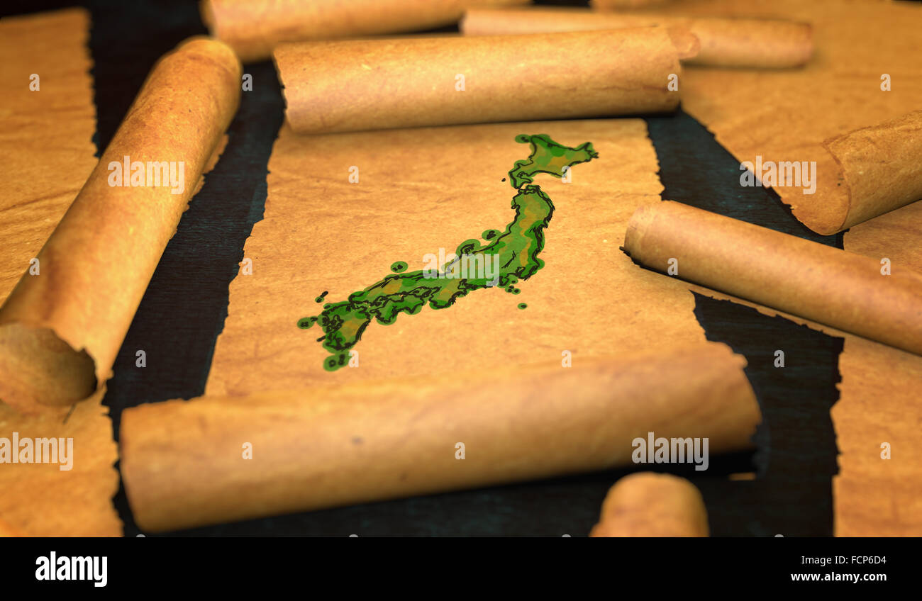 Japan Map Painting Unfolding Old Paper Scroll 3D Stock Photo - Alamy