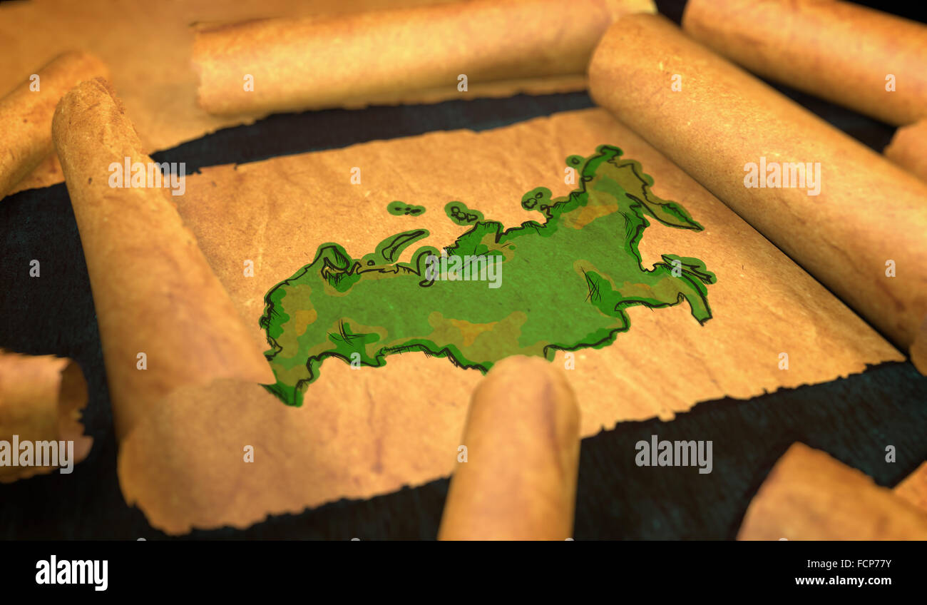 Russia Map Painting Unfolding Old Paper Scroll 3D Stock Photo - Alamy