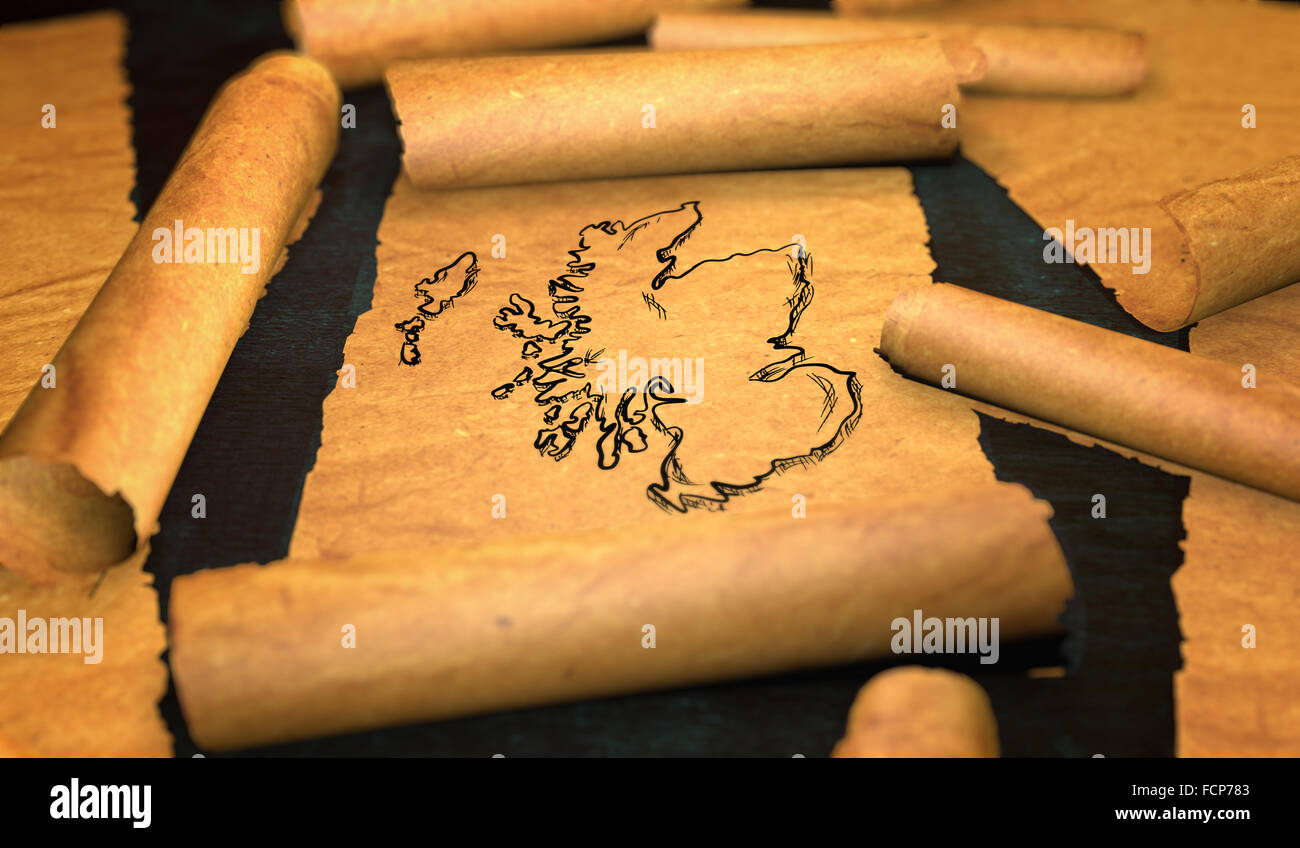 Scotland Map Drawing Unfolding Old Paper Scroll 3D Stock Photo - Alamy