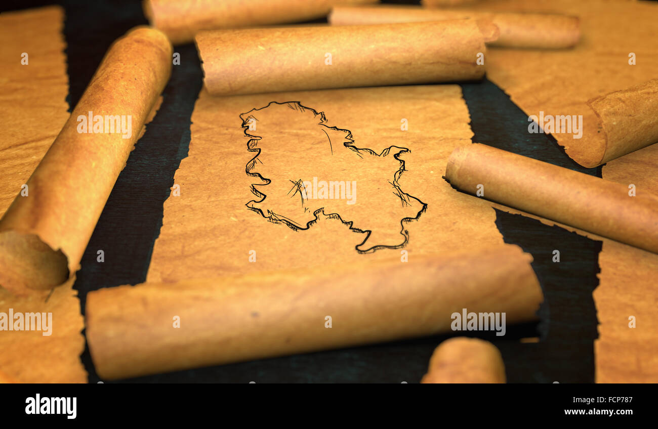 Serbia Map Drawing Unfolding Old Paper Scroll 3D Stock Photo - Alamy