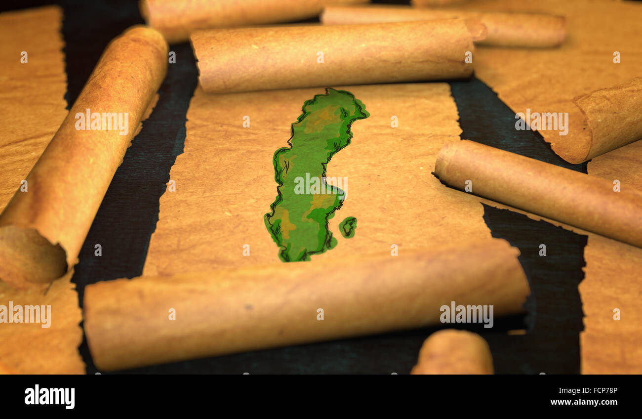 Sweden Map Painting Unfolding Old Paper Scroll 3D Stock Photo - Alamy