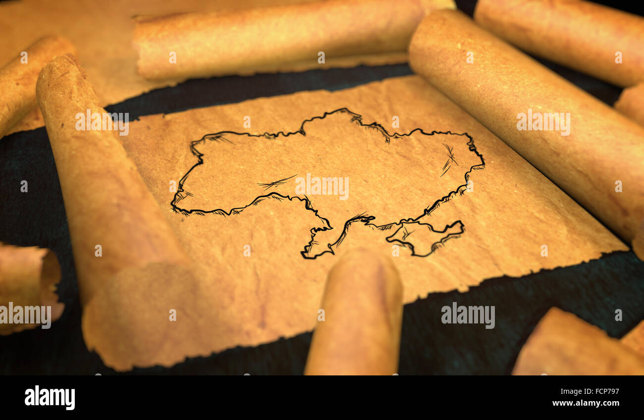 Ukraine Map Drawing Unfolding Old Paper Scroll 3D Stock Photo - Alamy