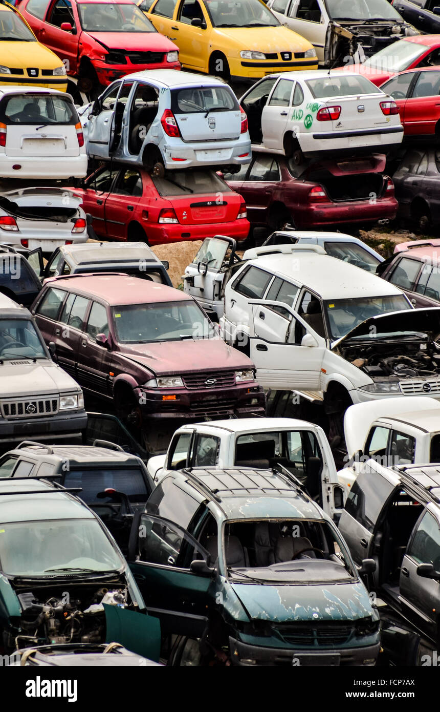 Old Junk Cars On Junkyard Stock Photo - Alamy
