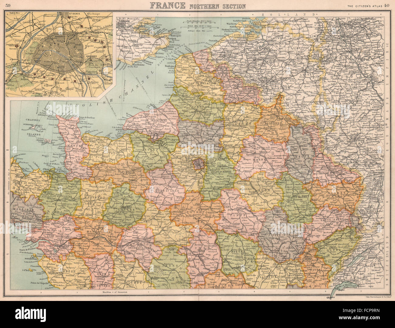 FRANCE NORTH & PARIS: inset Paris showing fortifications. BARTHOLOMEW ...