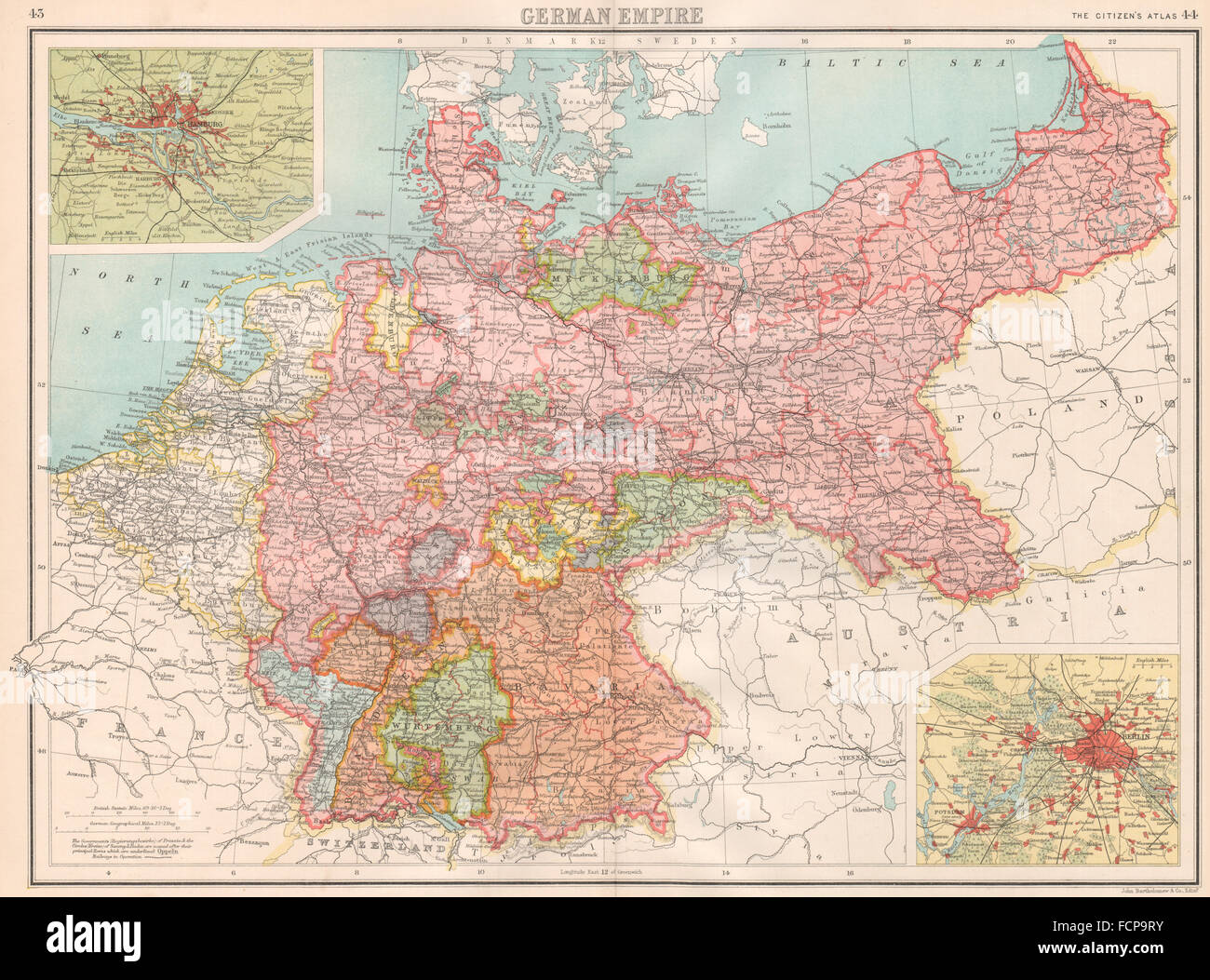 GERMANY: German Empire; inset Hamburg; Berlin. BARTHOLOMEW, 1898 ...