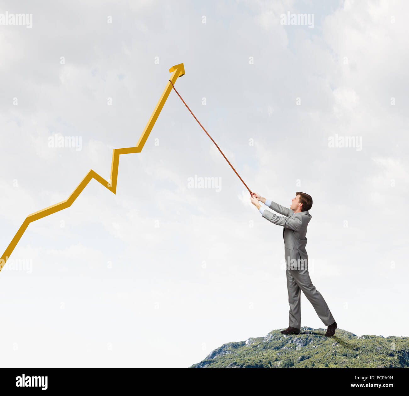 Young businessman caught increasing graph with lead Stock Photo - Alamy