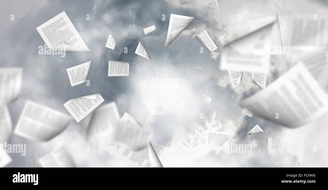 Conceptual image with business items flying in air Stock Photo - Alamy