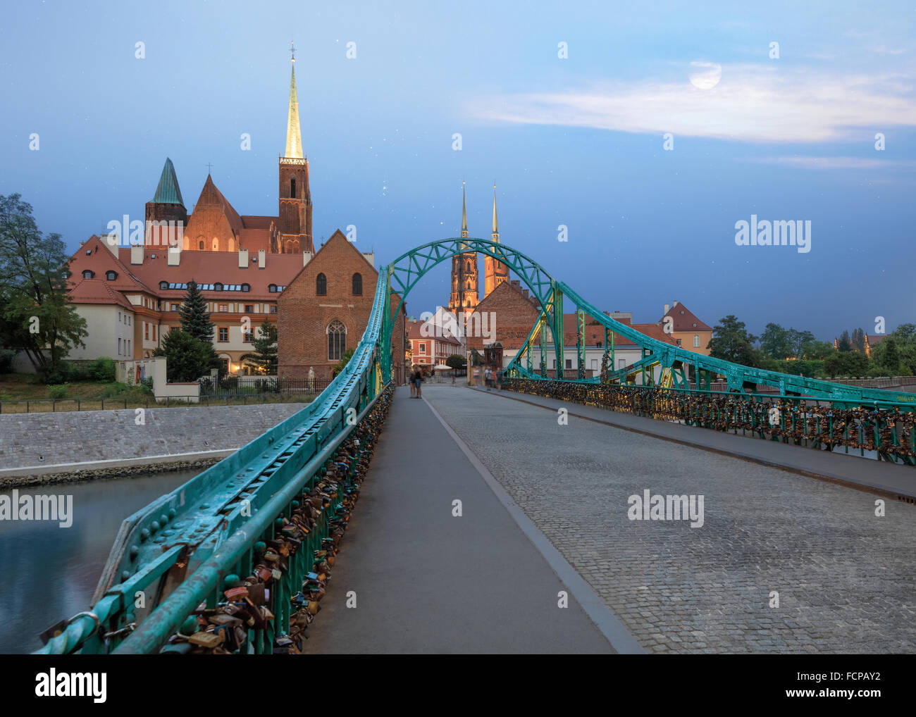 Wroclaw Tumski Island bridge, vivid sunset Stock Photo - Alamy